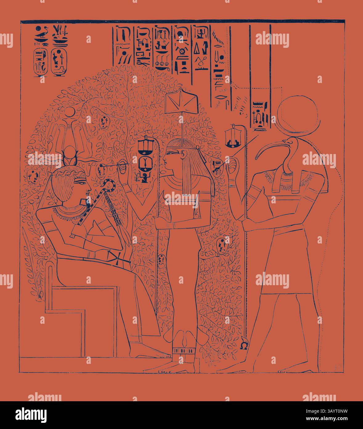 An ancient scene depicting figures in traditional attire, surrounded by ...