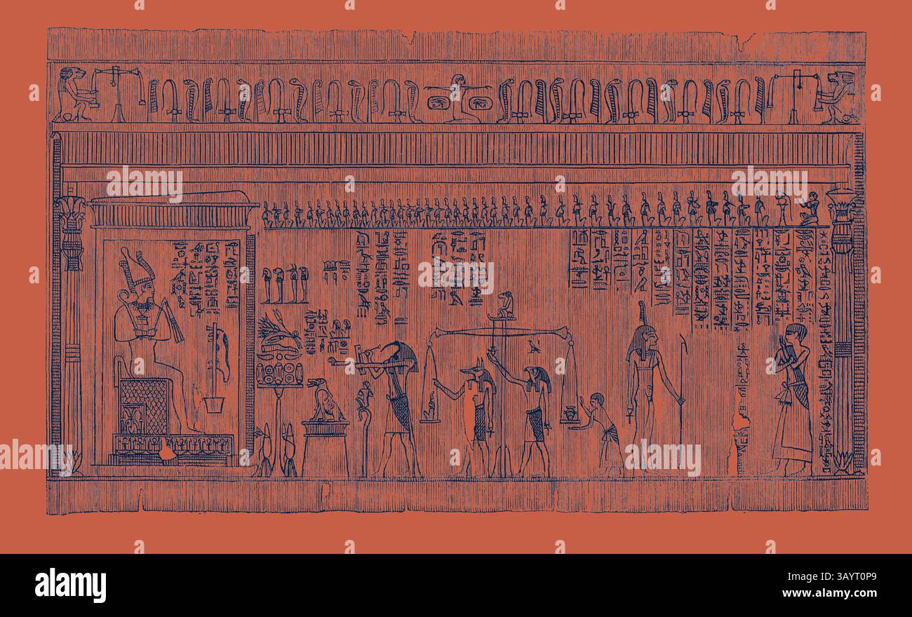 An ancient Egyptian scene depicting various figures engaged in ...