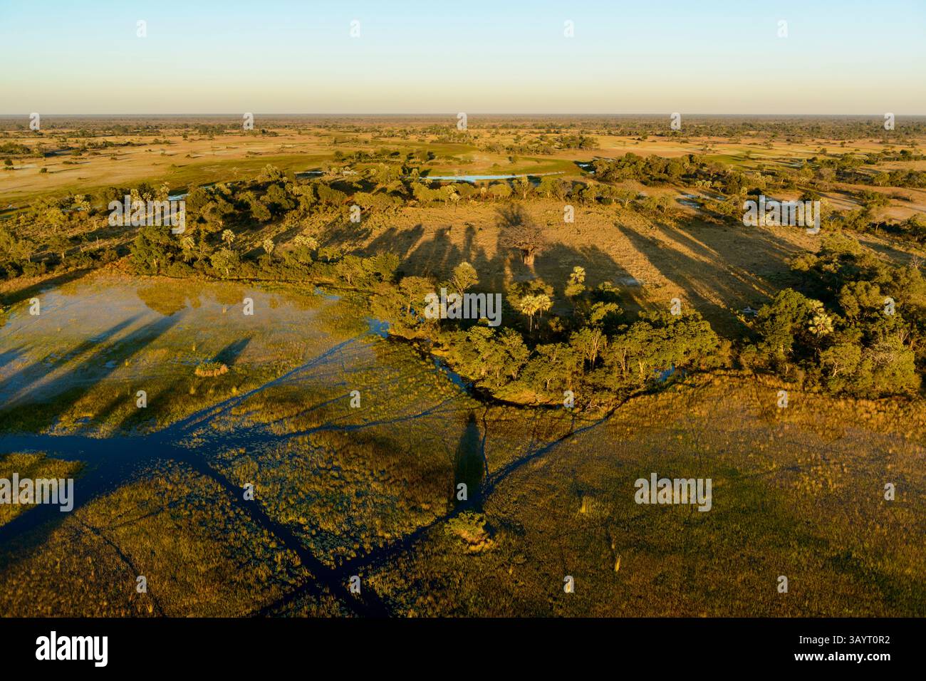 Aerial view of the Okavango Delta showing the annual flood as water ...