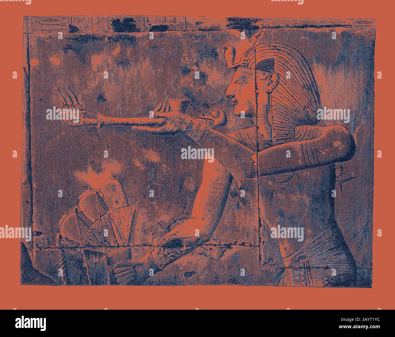 An ancient figure adorned in traditional Egyptian attire, holding a ...