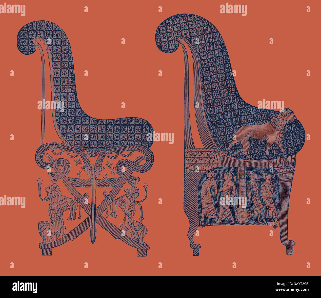 Two intricately designed chairs featuring ornate patterns and detailed ...