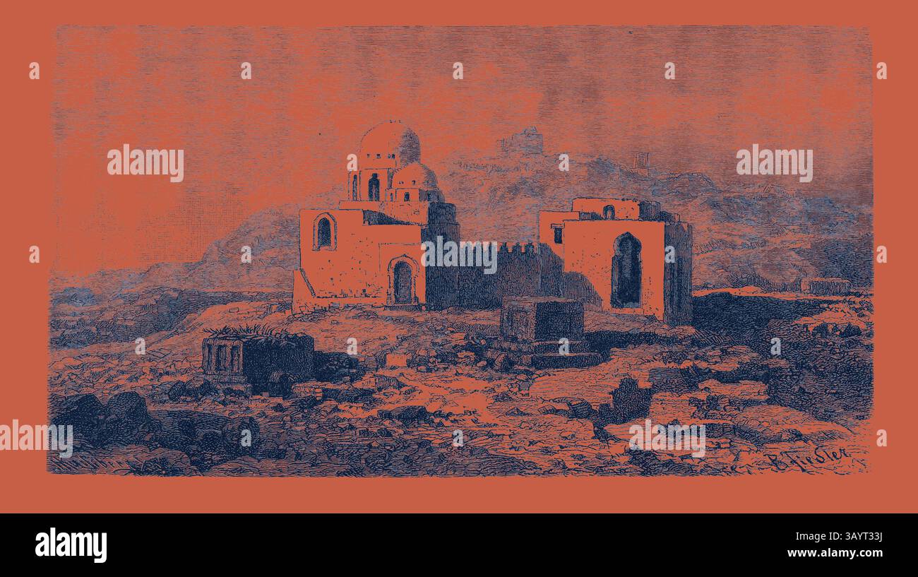 A historical landscape featuring ancient structures, including domed ...