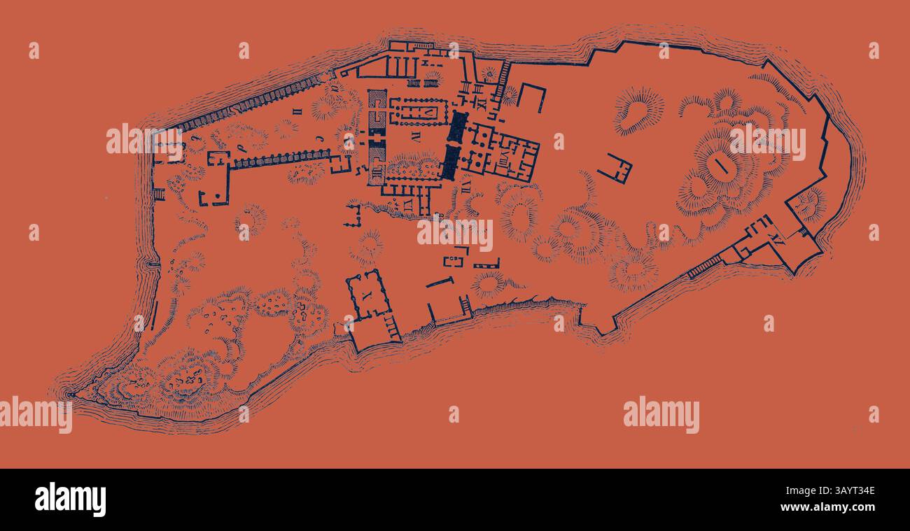 A detailed architectural map showcasing a complex layout with various ...