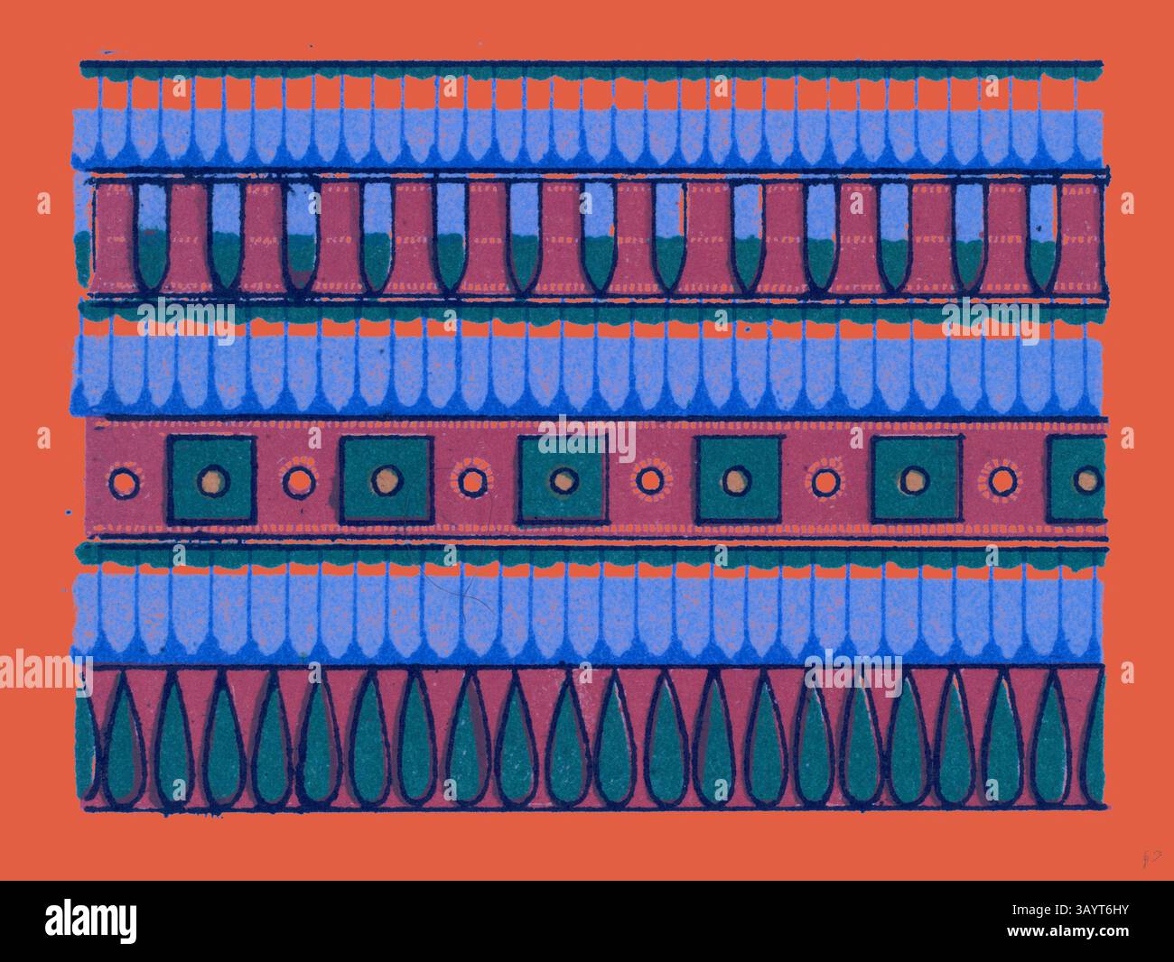 A vibrant arrangement of stylized patterns featuring alternating rows ...