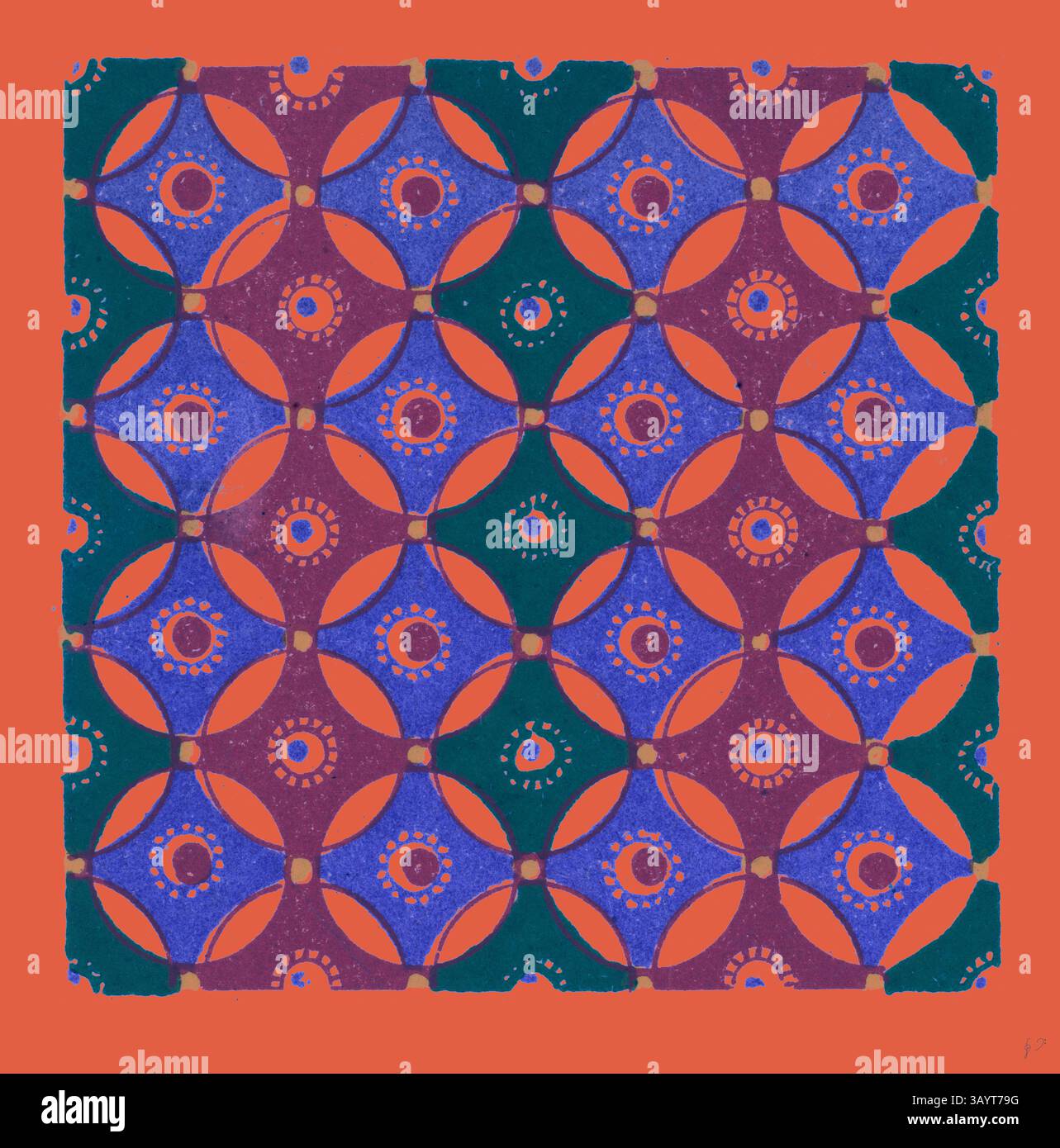 A vibrant geometric pattern features interlocking shapes in bold hues ...