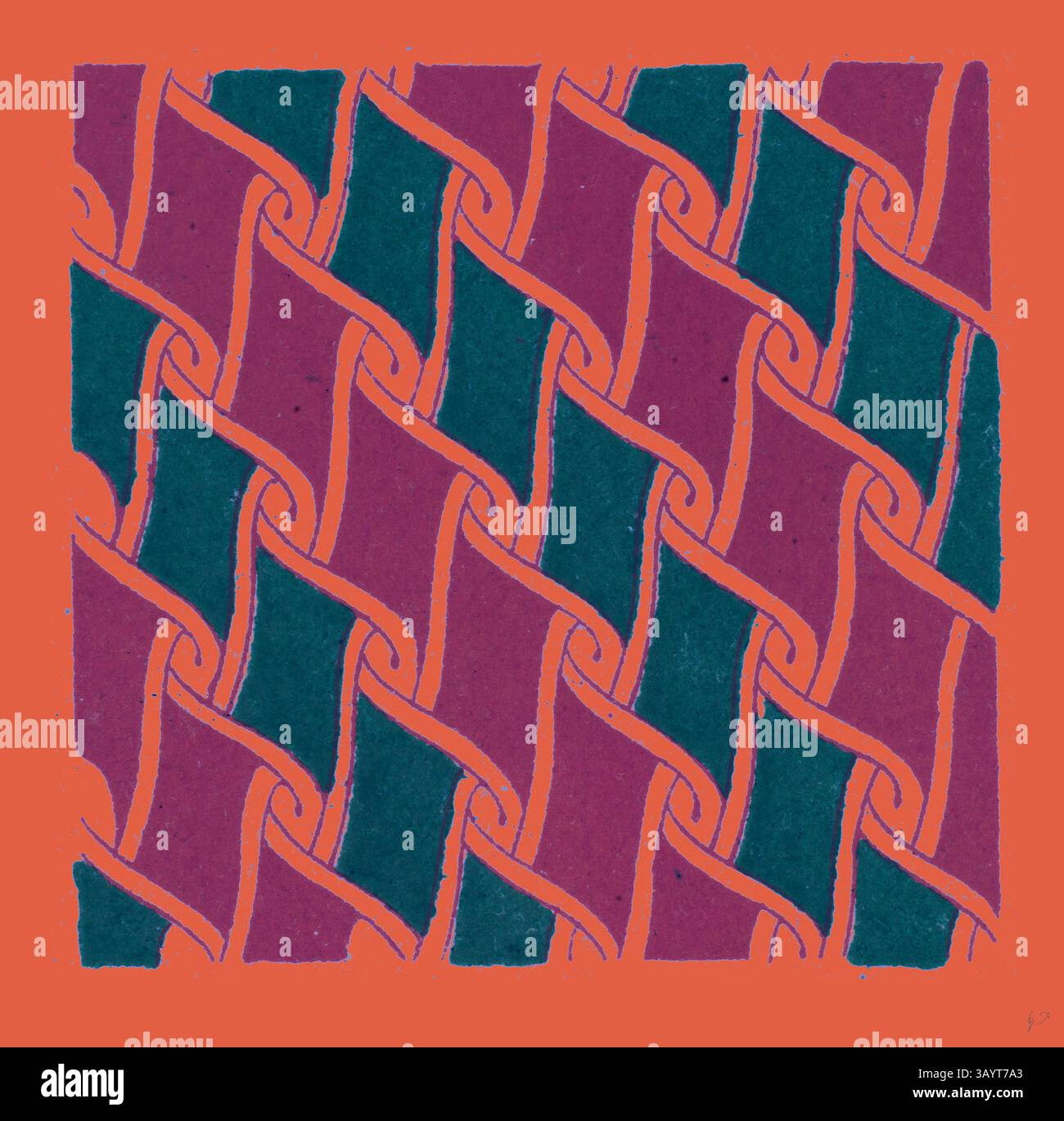 A vibrant geometric pattern featuring interwoven shapes in shades of ...