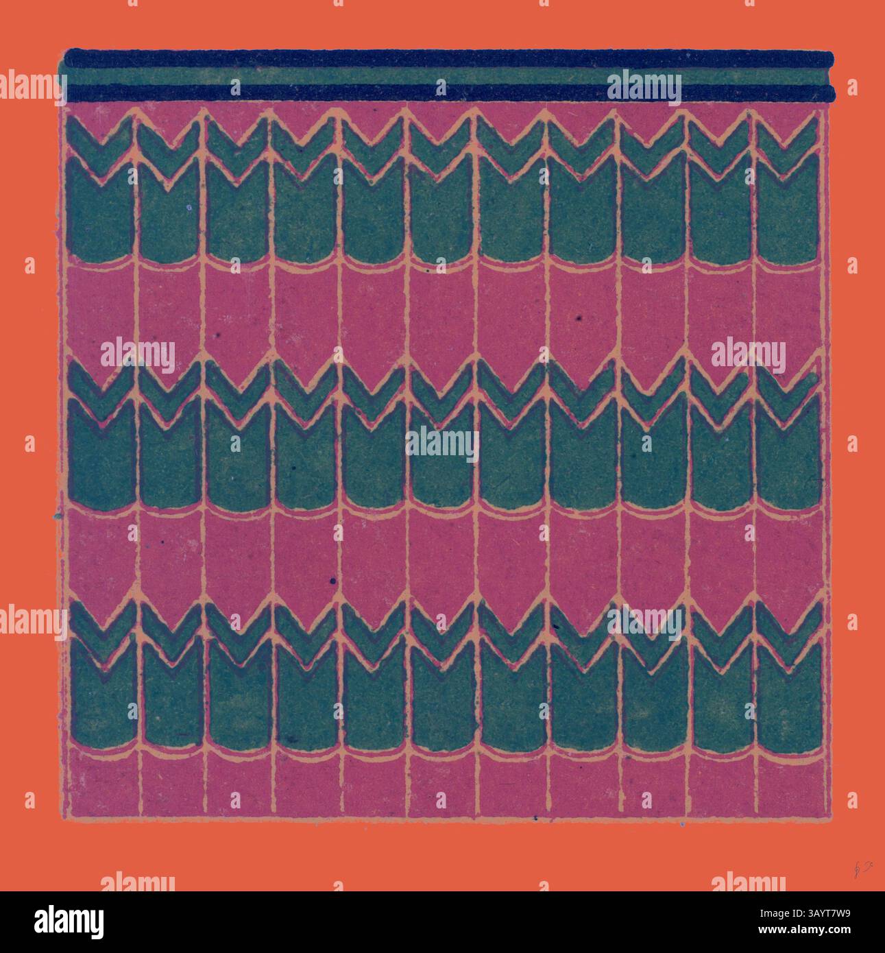 A vibrant pattern featuring alternating rows of pointed shapes in green ...