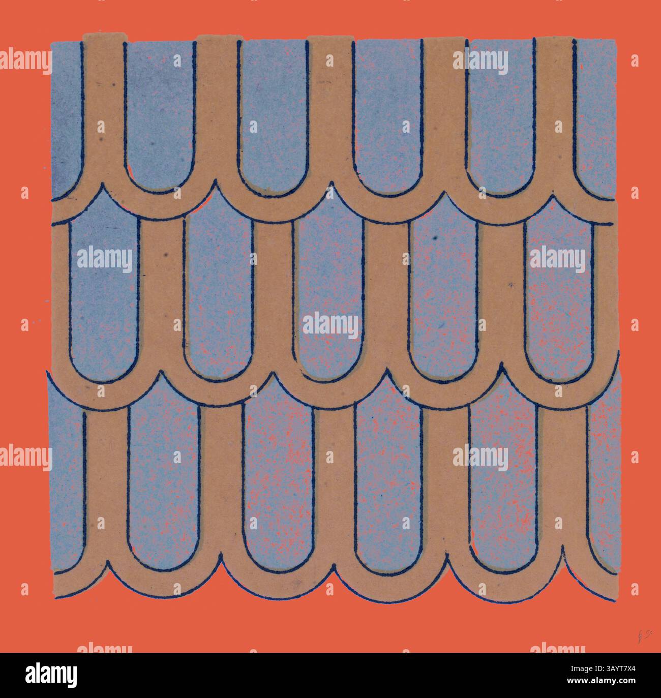 A vibrant design featuring overlapping scalloped patterns in soft blue ...