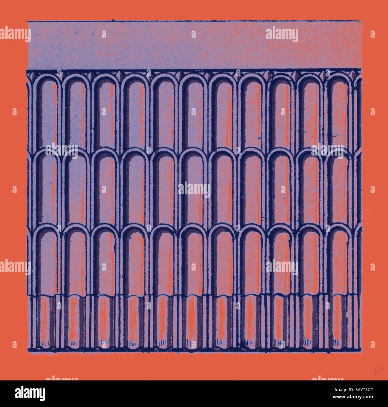 A pattern of arches creates a rhythmic design against a vibrant ...