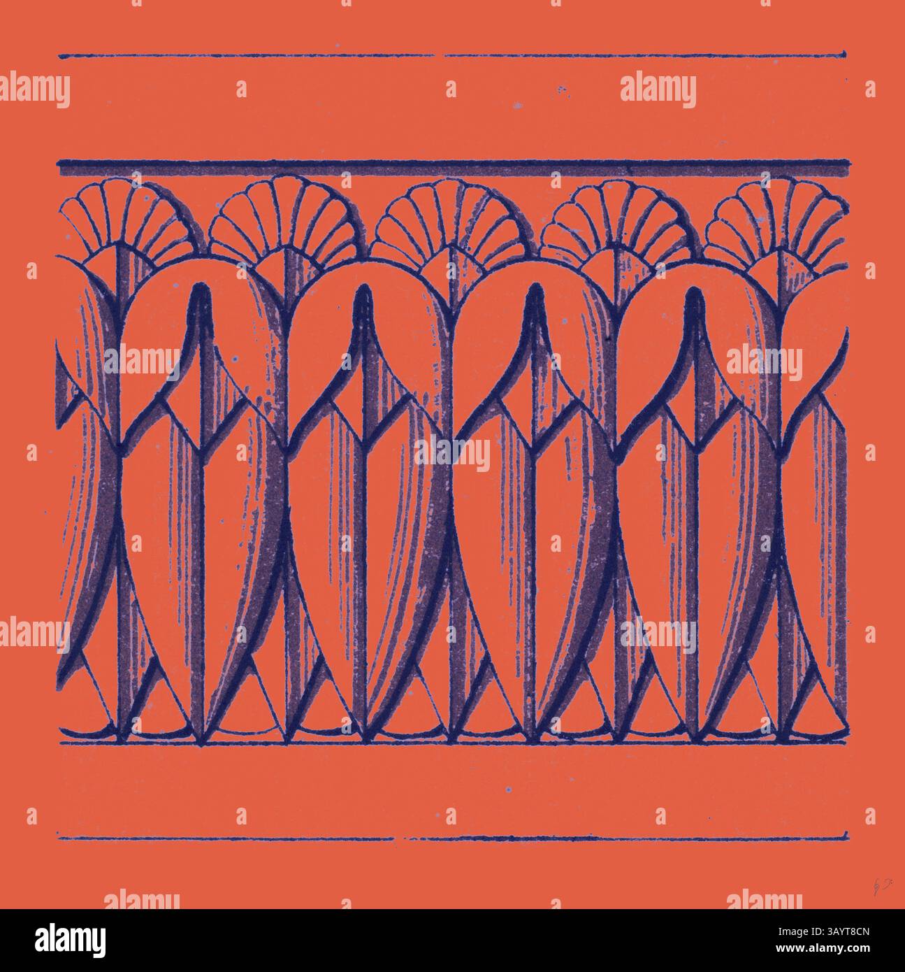 An intricate pattern of stylized leaves and arches, featuring bold ...