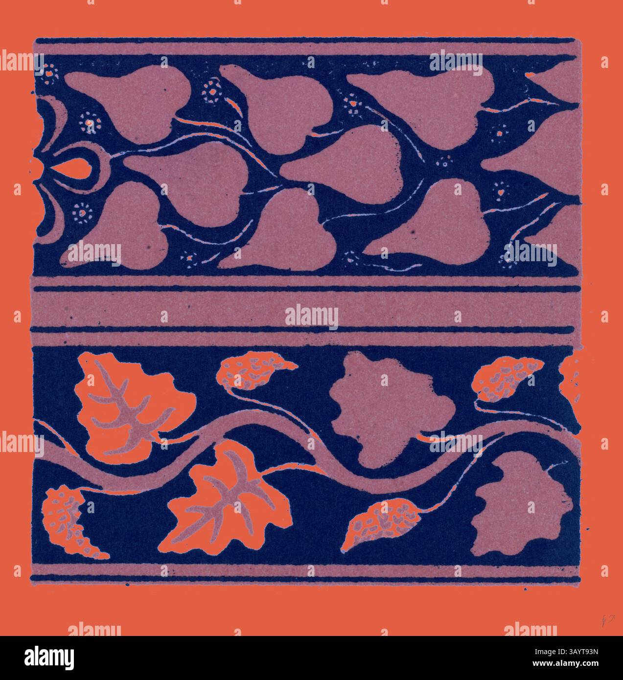 A vibrant textile design featuring stylized pears and leaves, arranged ...