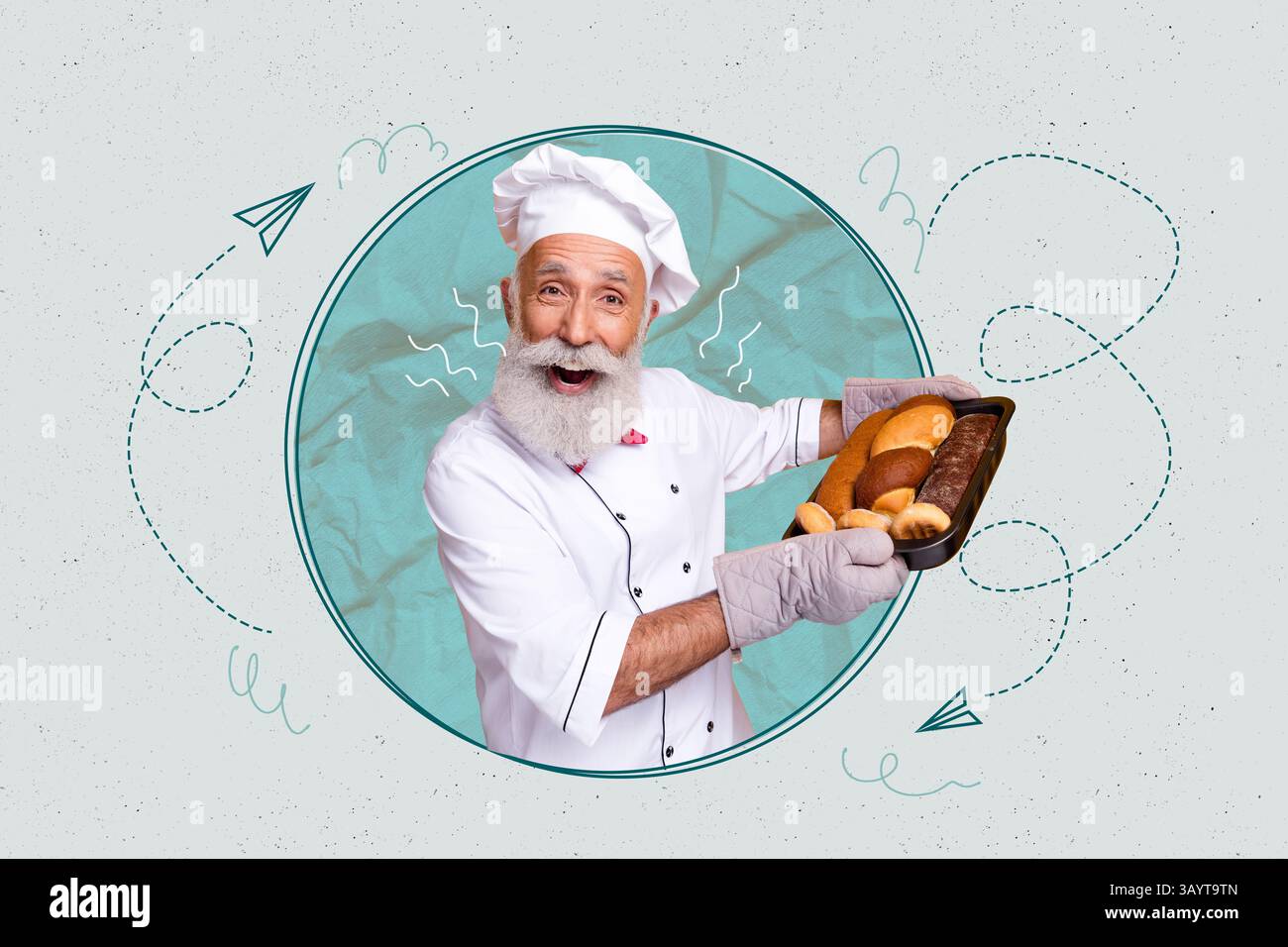 Pop poster collage of chef person stand on green circle frame ...