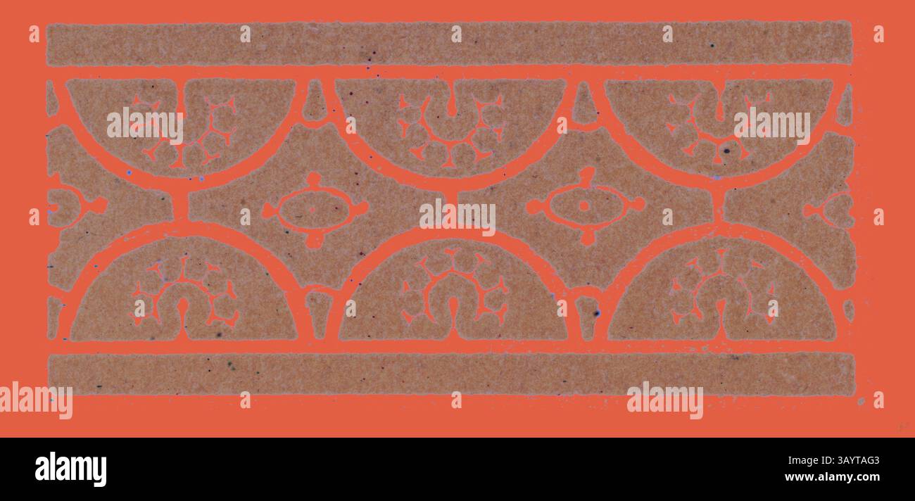 An intricate pattern featuring stylized motifs arranged in a rhythmic ...