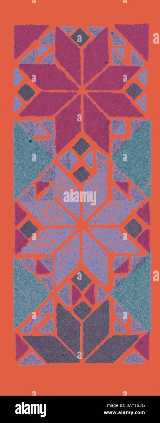 A vibrant pattern featuring geometric shapes and floral motifs in a mix ...