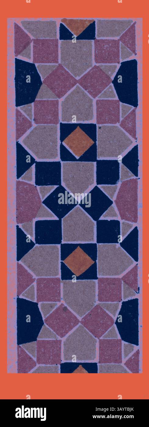 An intricate pattern featuring a mix of geometric shapes and colors ...