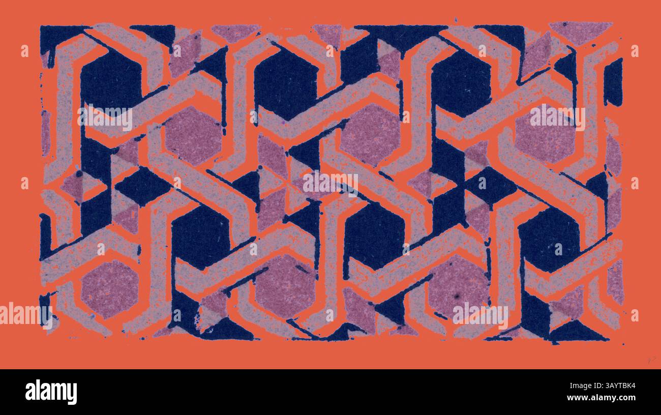 A geometric pattern featuring interlocking shapes in shades of purple ...