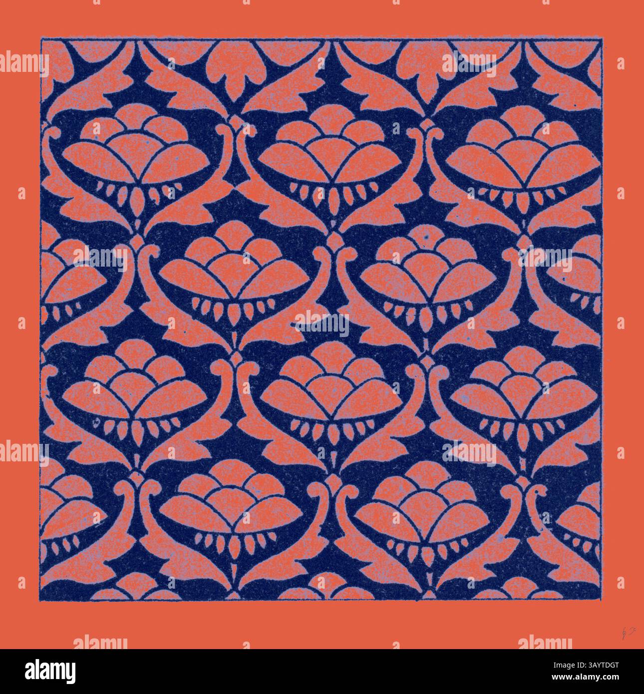 An intricate pattern featuring stylized floral motifs in rich red and ...