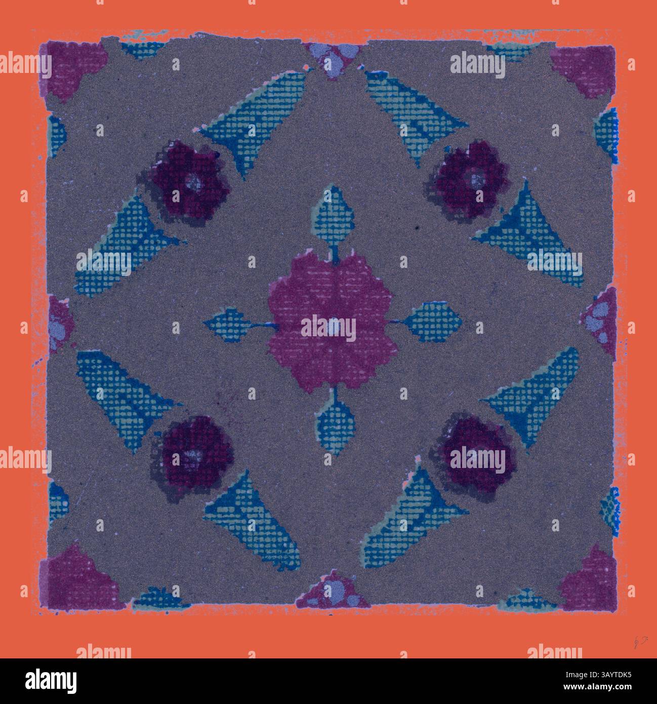 A symmetrical pattern featuring bold flowers and intricate designs in ...