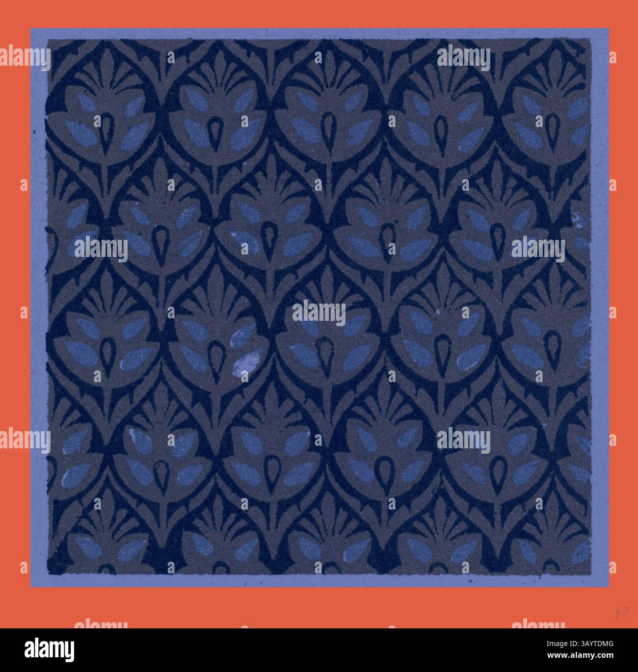 A decorative pattern featuring repetitive floral motifs in shades of ...