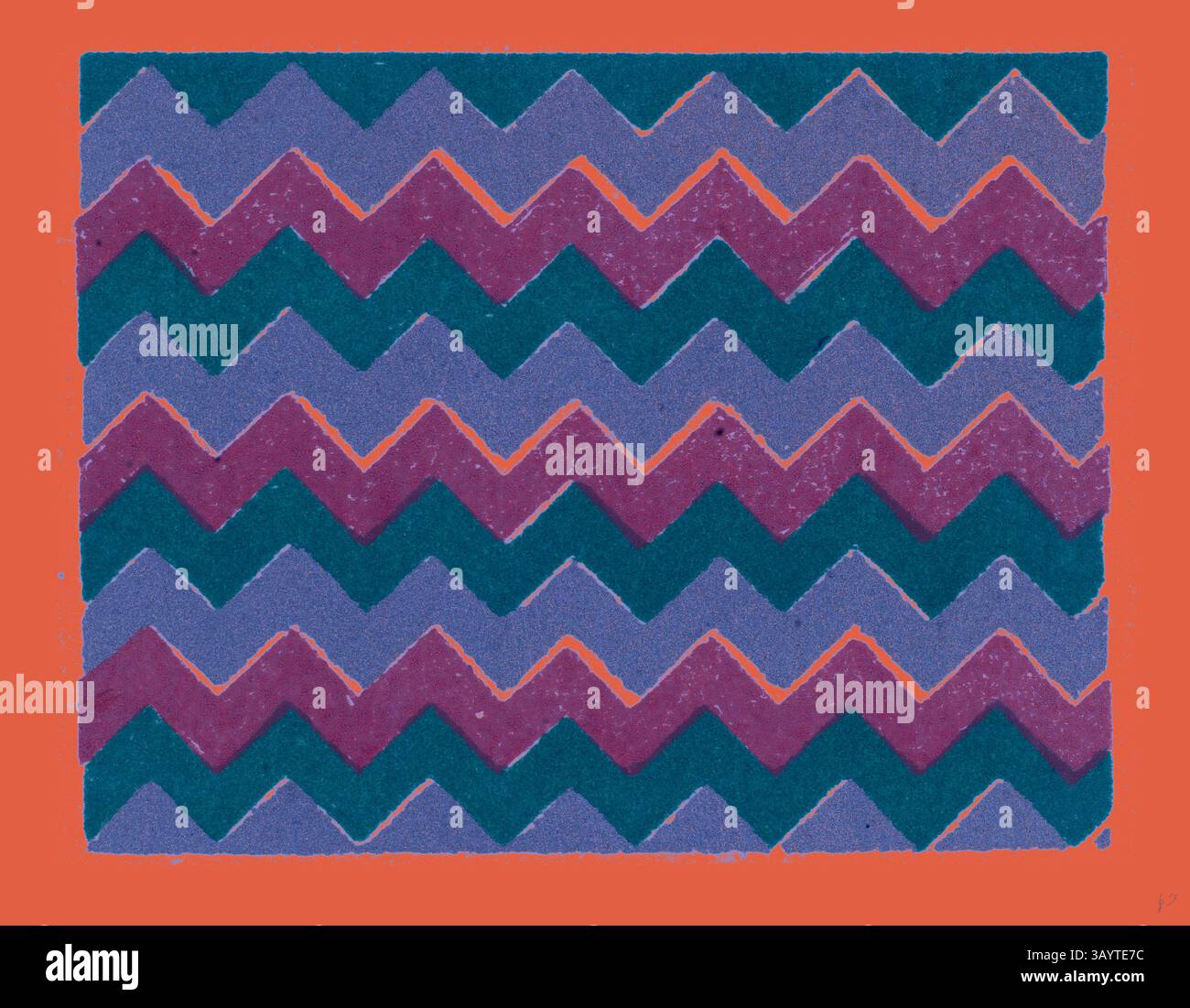 A vibrant, zigzag pattern features alternating bands of deep purple ...
