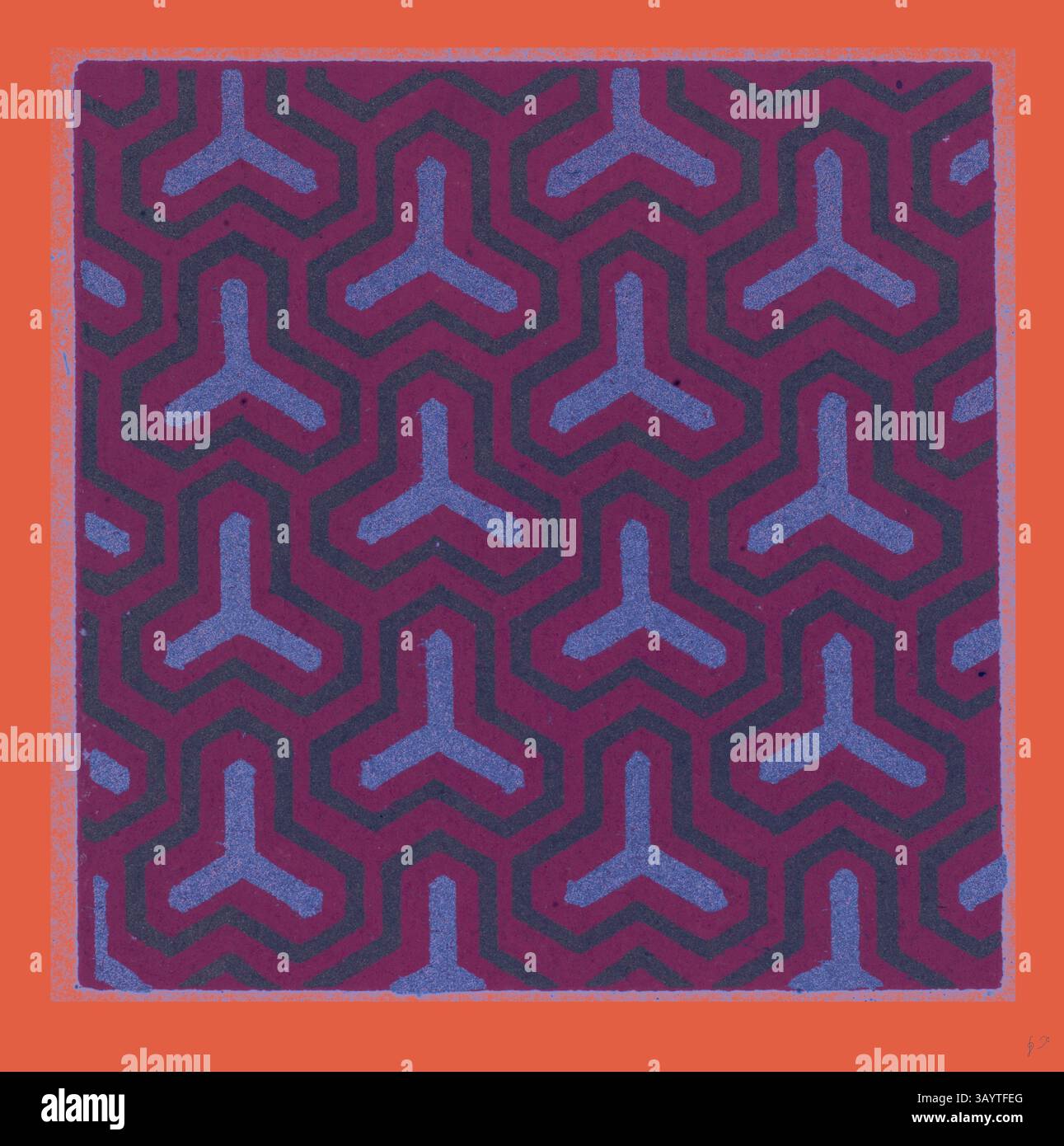 A Vibrant Geometric Pattern Features Interlocking Shapes In Deep Purple And Black Surrounded By