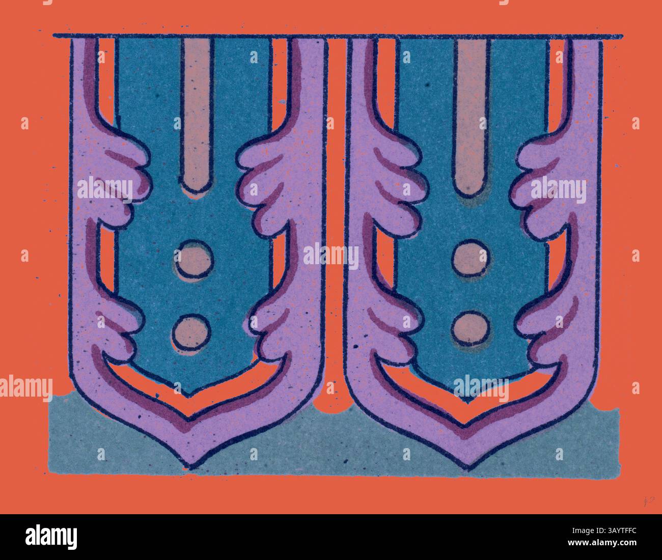 An abstract design featuring symmetrical ornamental shapes in vibrant ...