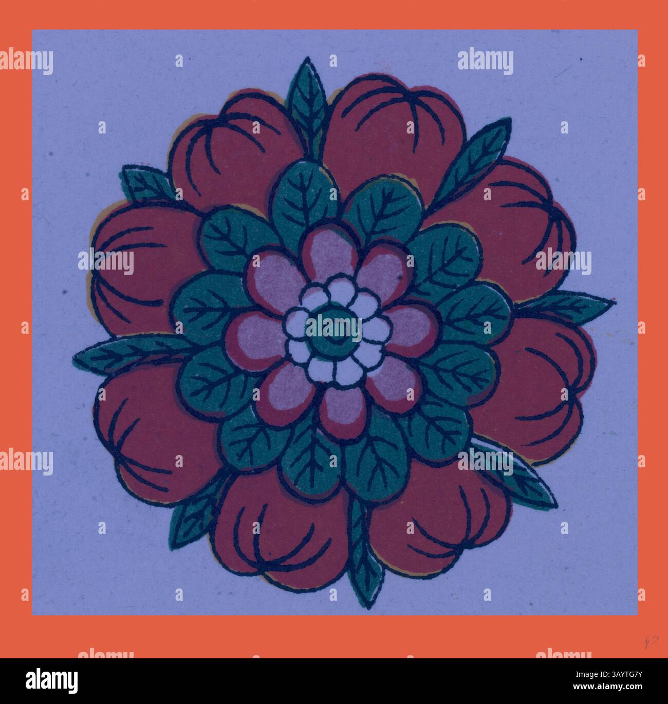 A vibrant floral design featuring a central white flower surrounded by ...