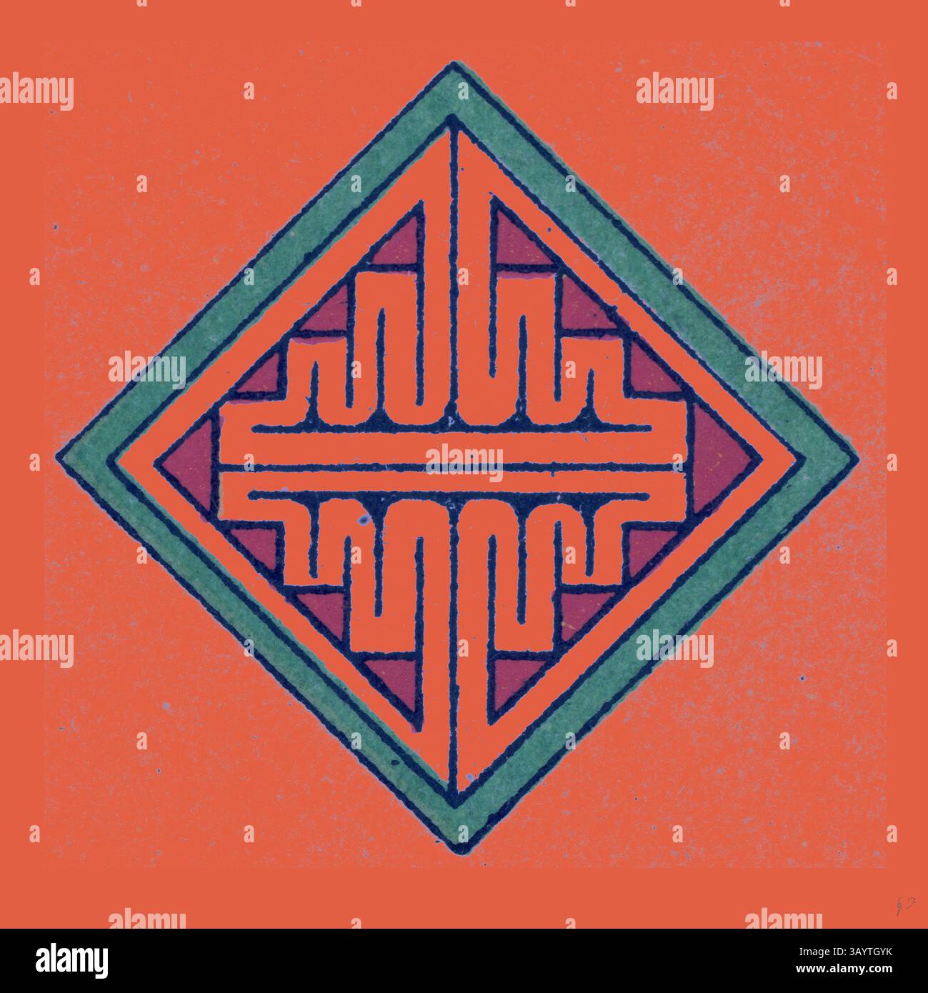 A vibrant, geometric design featuring a symmetrical diamond shape, with ...