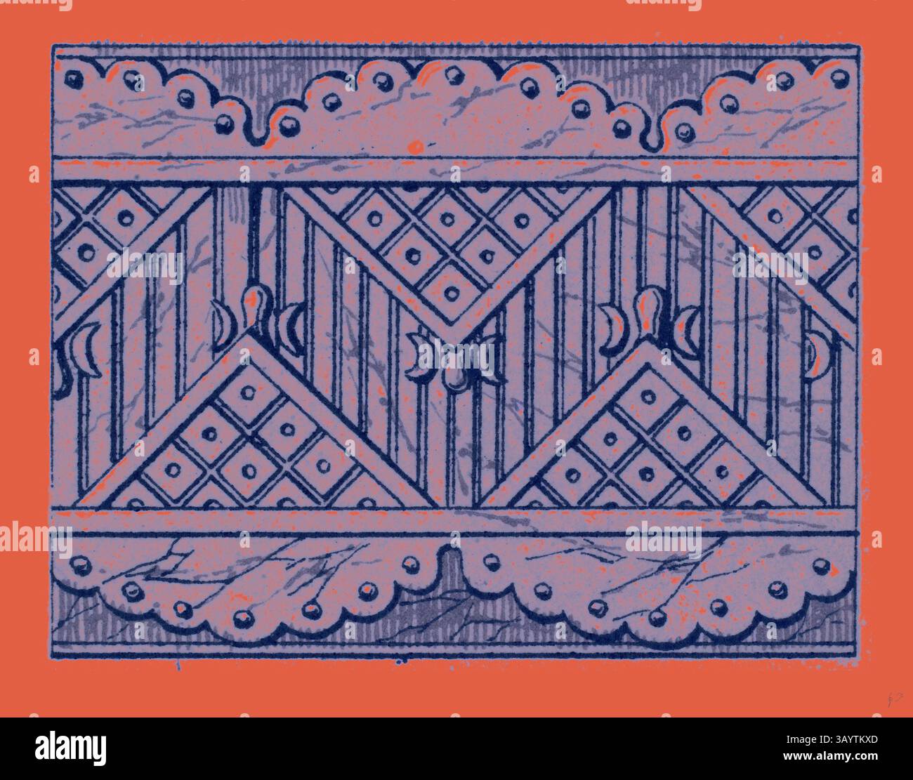 A decorative pattern featuring geometric shapes and intricate lines ...