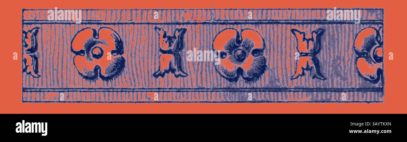 A decorative border featuring stylized floral motifs, alternating with ...