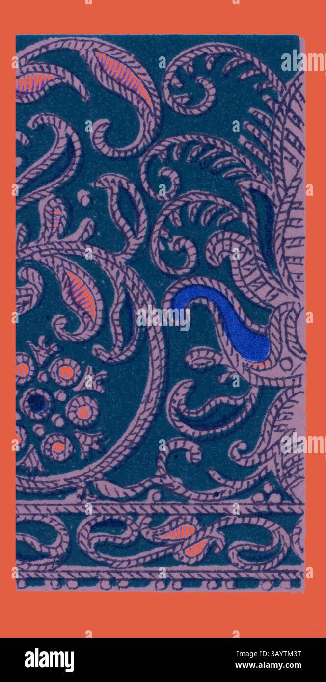 An intricate pattern featuring swirling motifs and floral designs, with ...