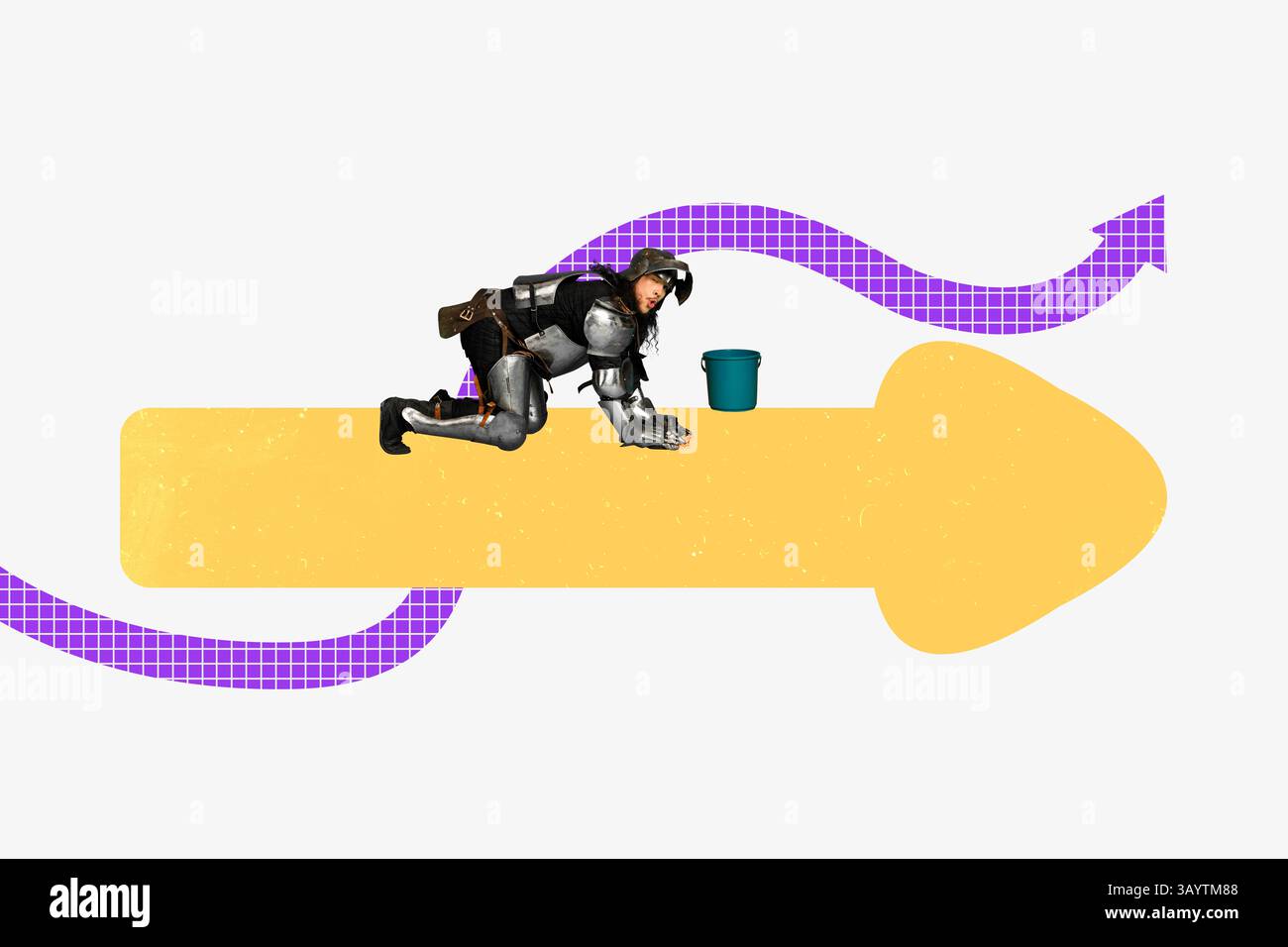 Composite 3D photo collage design trend sketch of young man hero knight ...