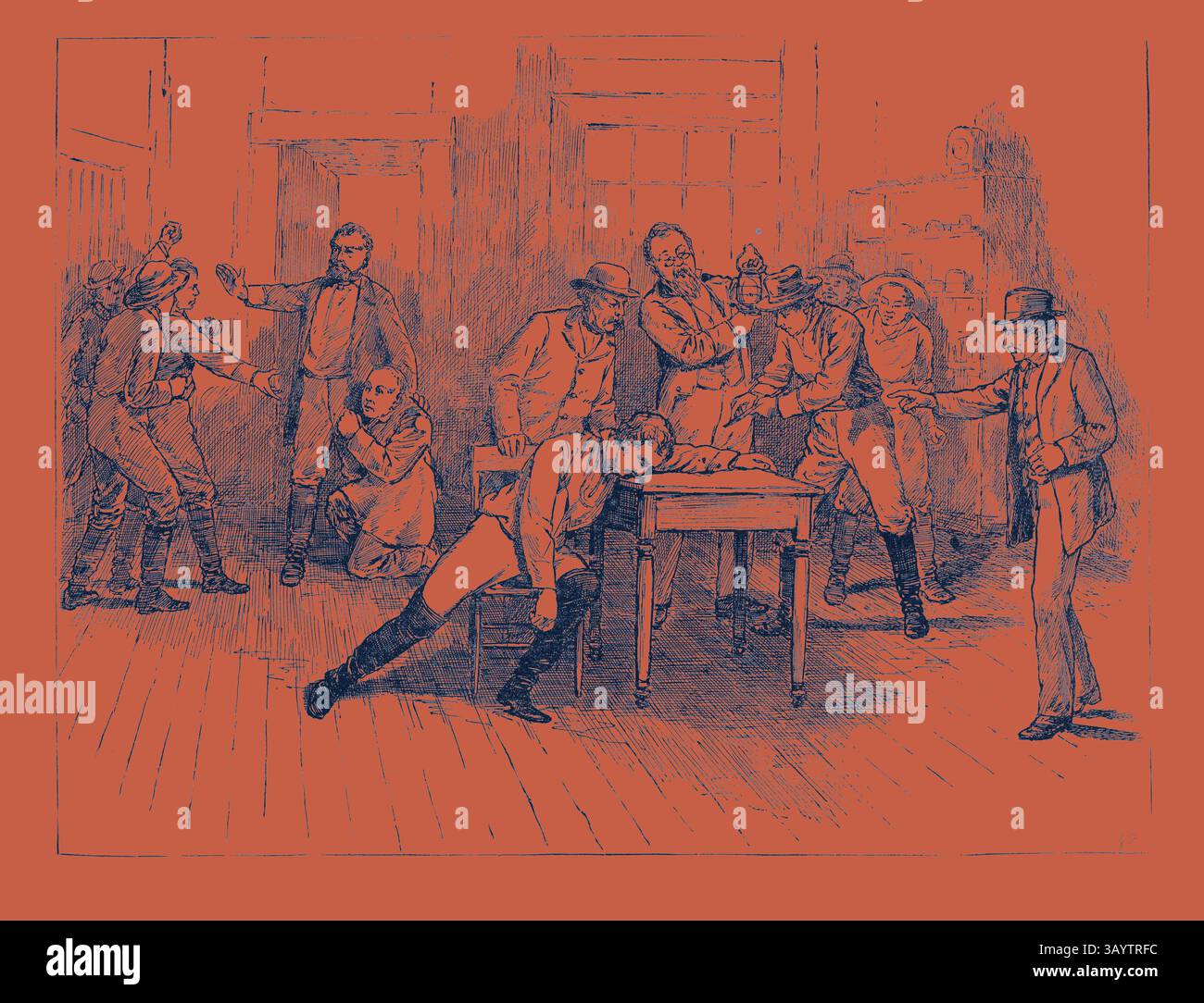 A tense scene unfolds in a bustling room filled with men, showcasing a ...