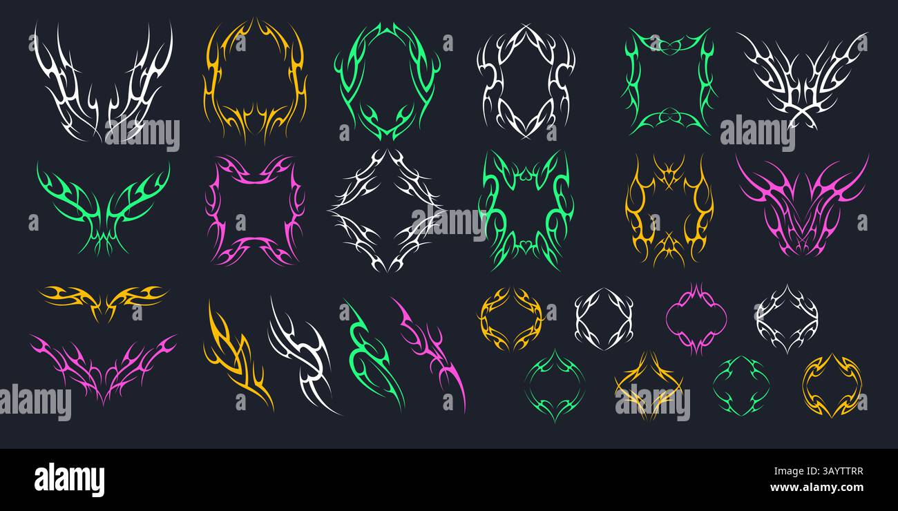 Cyber tribal. Punk geometric brutalism tattoo design, abstract retro ...