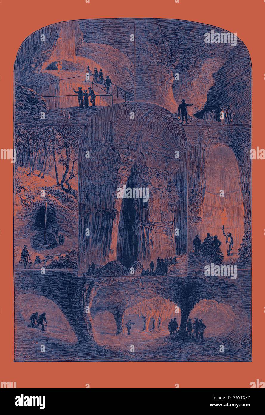A series of intricate illustrations depicting various scenes within a ...