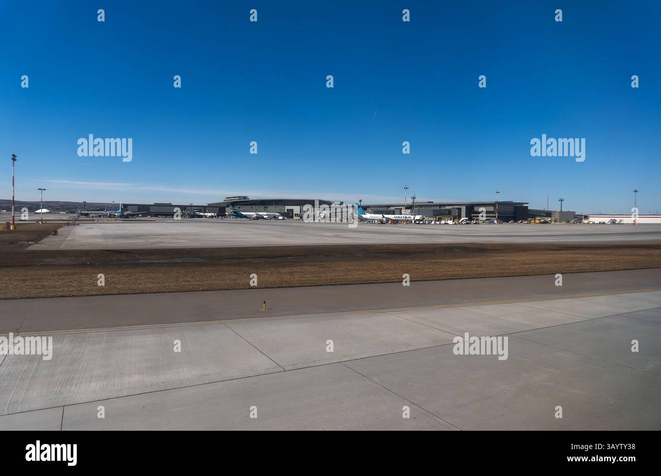The buildings and tarmac of Calgary International Airport in Alberta ...