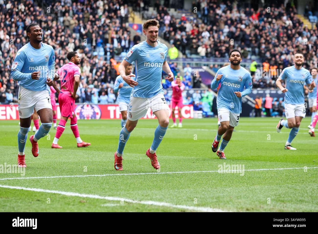 Coventry City's Jack Rudoni (centre) celebrates scoring during the Sky ...