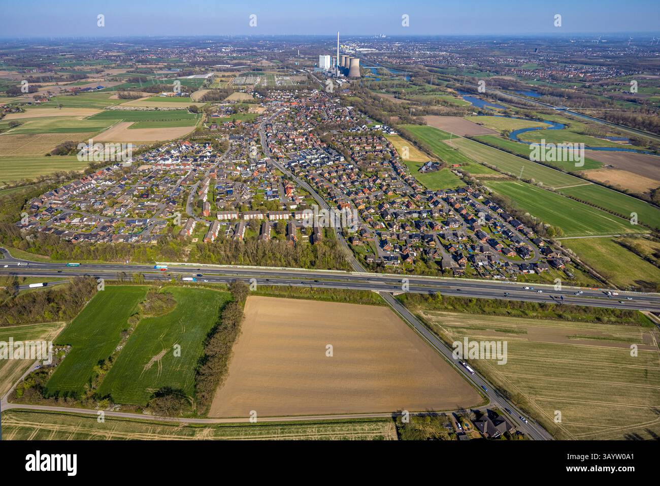 Luftbild, Wohngebiet Ortsansicht Ortsteil Stockum mit Blick zum WE ...