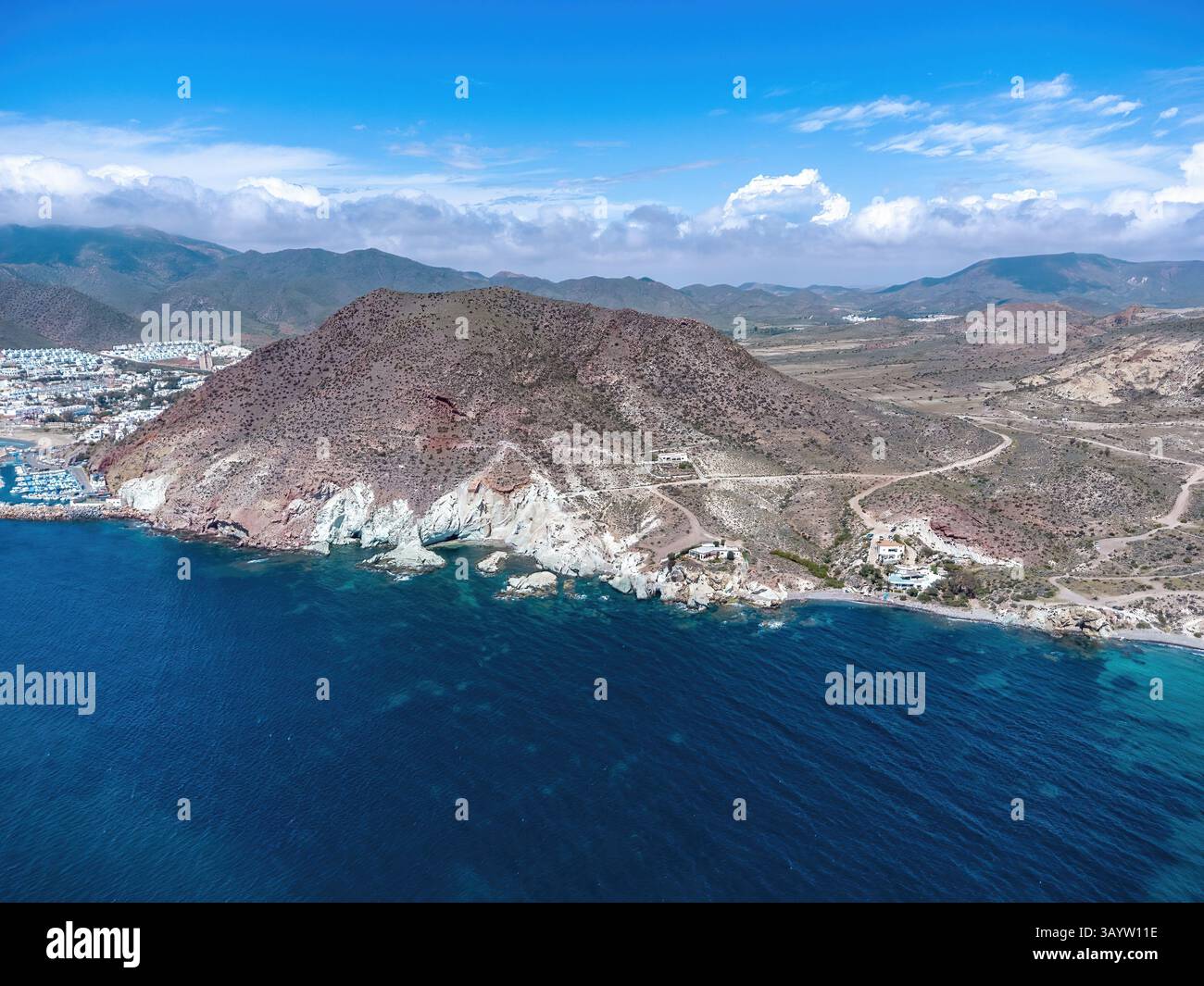 Aerial drone view of Cabo de Gata natural area, a semi-desert character ...