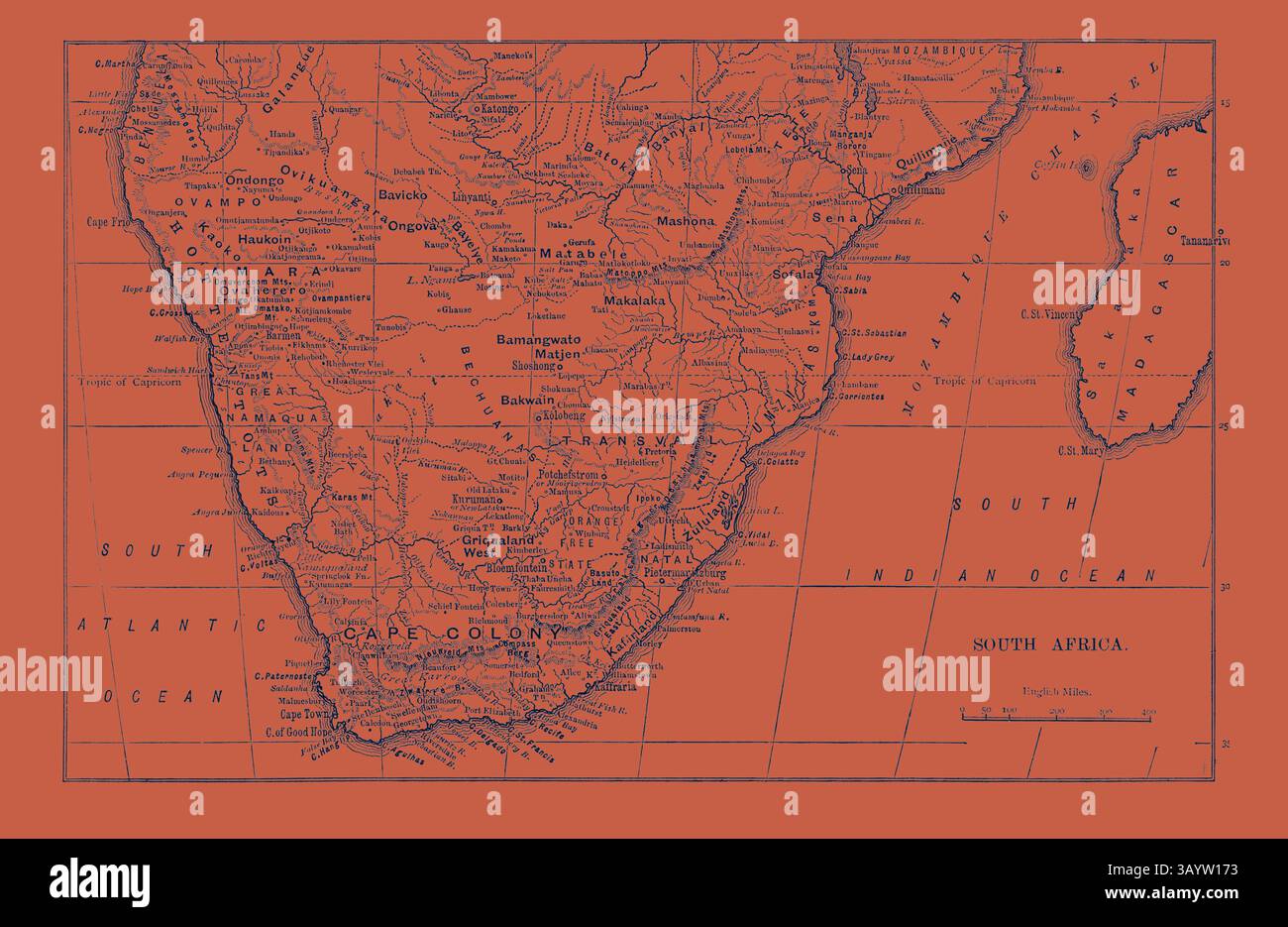 This map displays the geographical layout of South Africa, highlighting ...