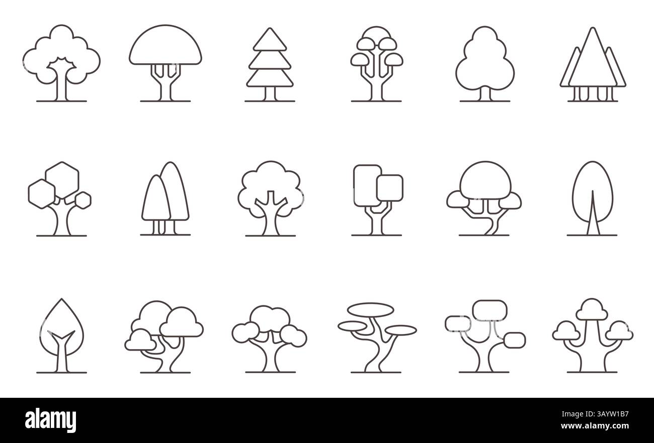 Line tree icon. Pine forest and park trees outline logo, tree-like ...
