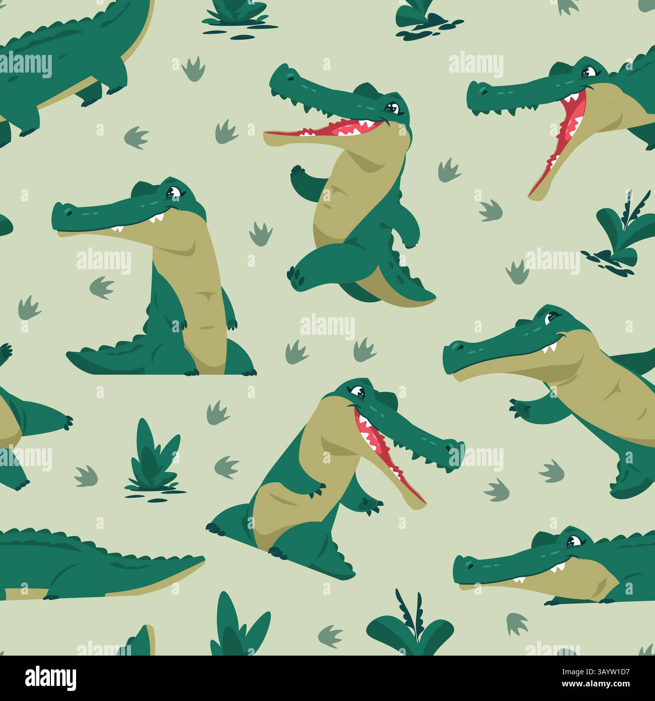 Cute crocodile pattern. Alligator animals seamless print, funny cartoon ...