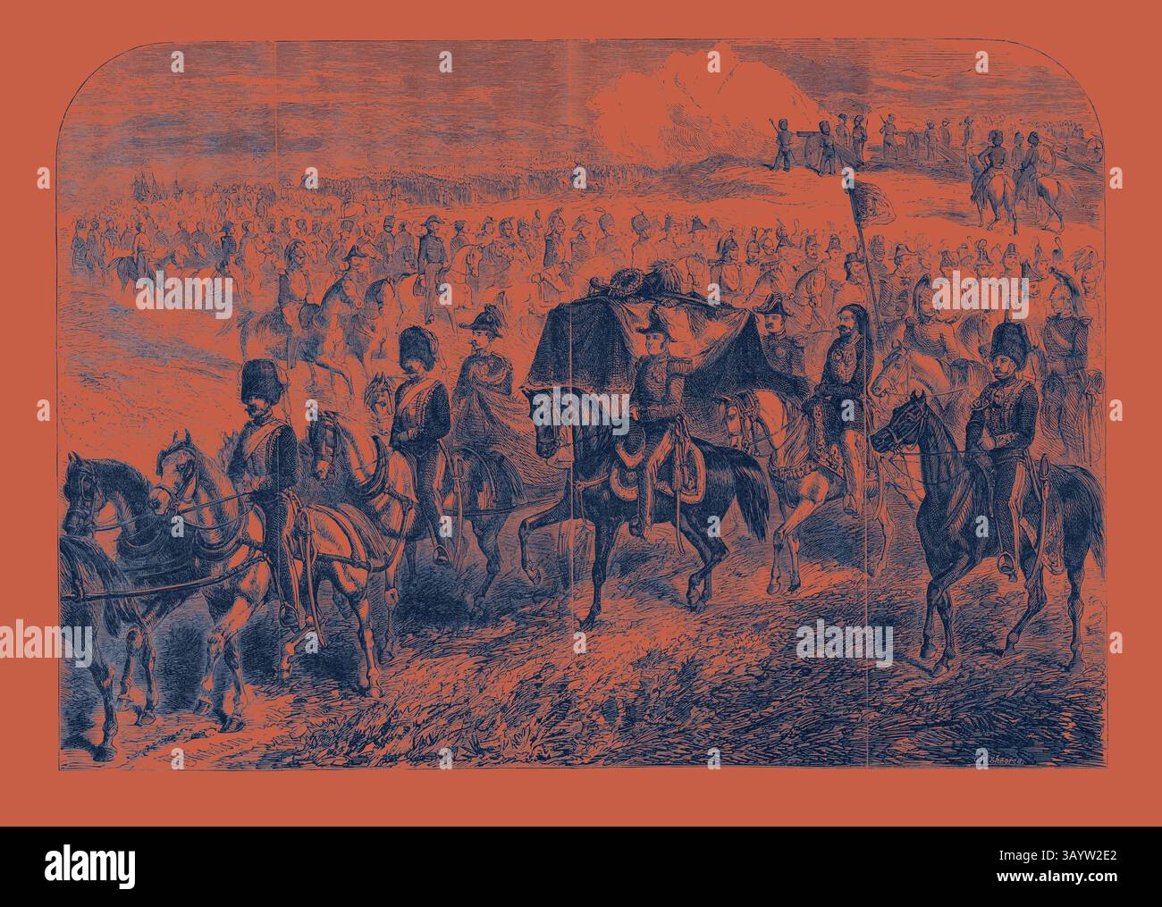 A historical scene depicting a large military formation, complete with ...