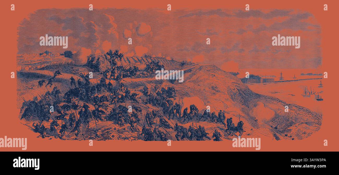 A chaotic scene of battle unfolds along the shoreline, with soldiers ...
