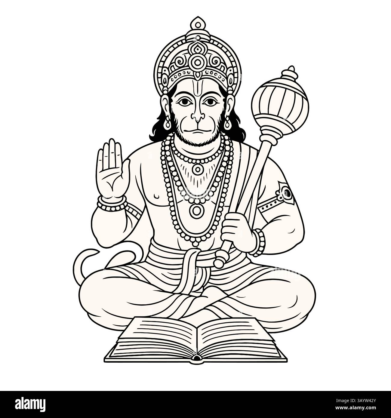 Divine Line Art of Lord Hanuman in Meditation Stock Vector Image & Art ...