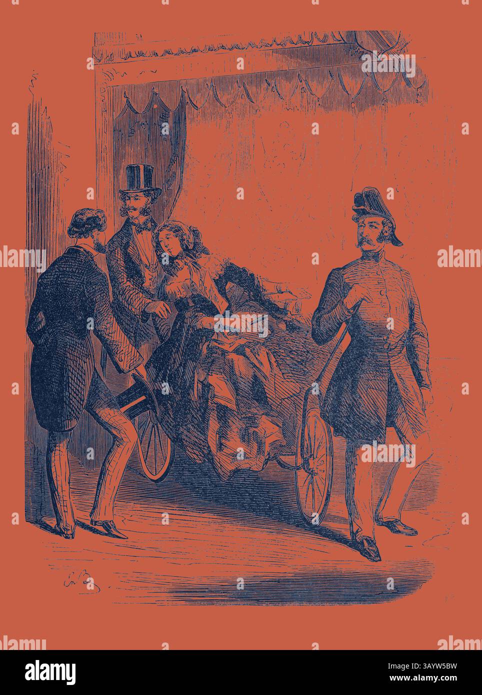 A scene depicting a historical moment where a woman, reclining on a ...