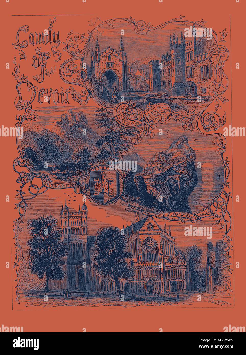 A decorative illustration showcasing various landmarks and scenes from ...