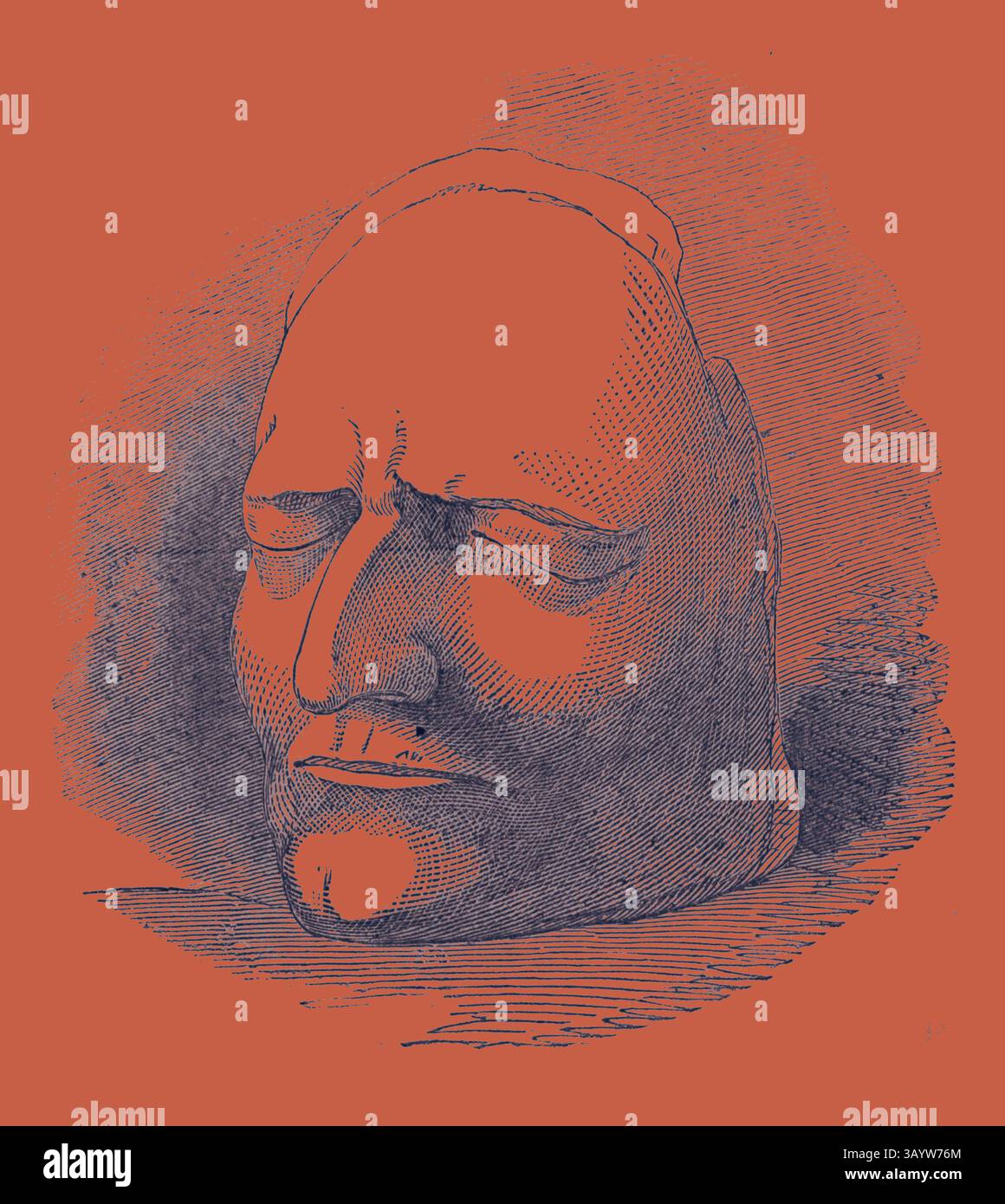 A stylized depiction of a human head with a serene expression ...