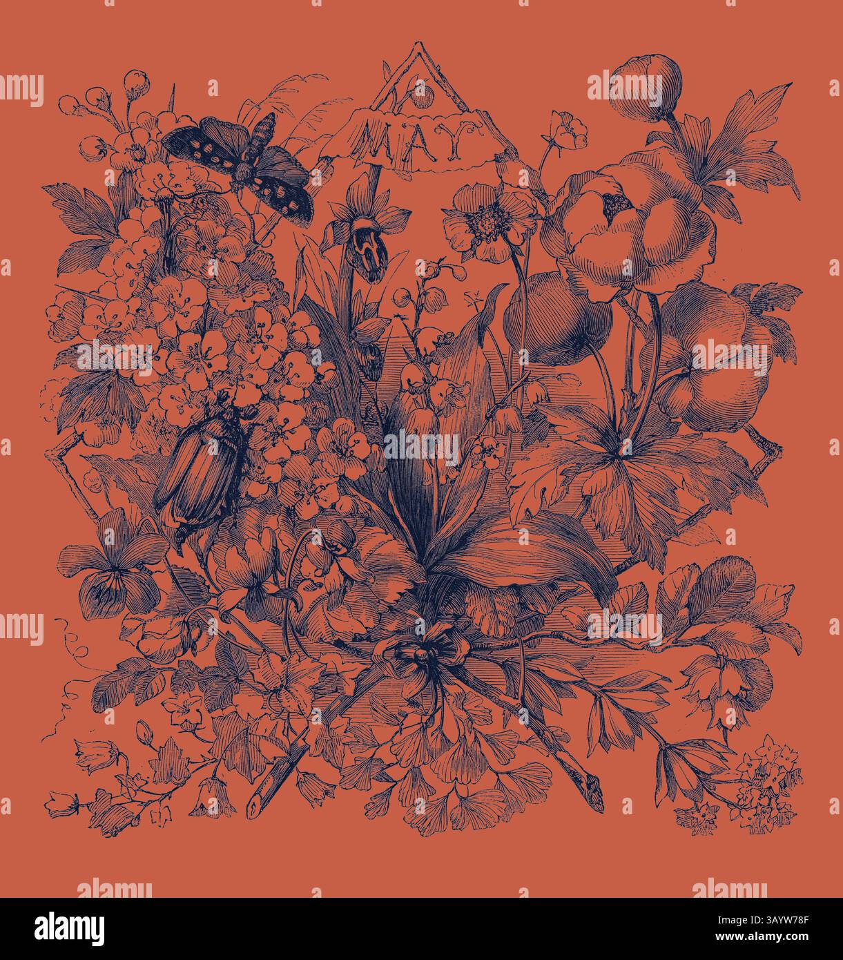 A detailed illustration featuring an array of intricate flowers ...