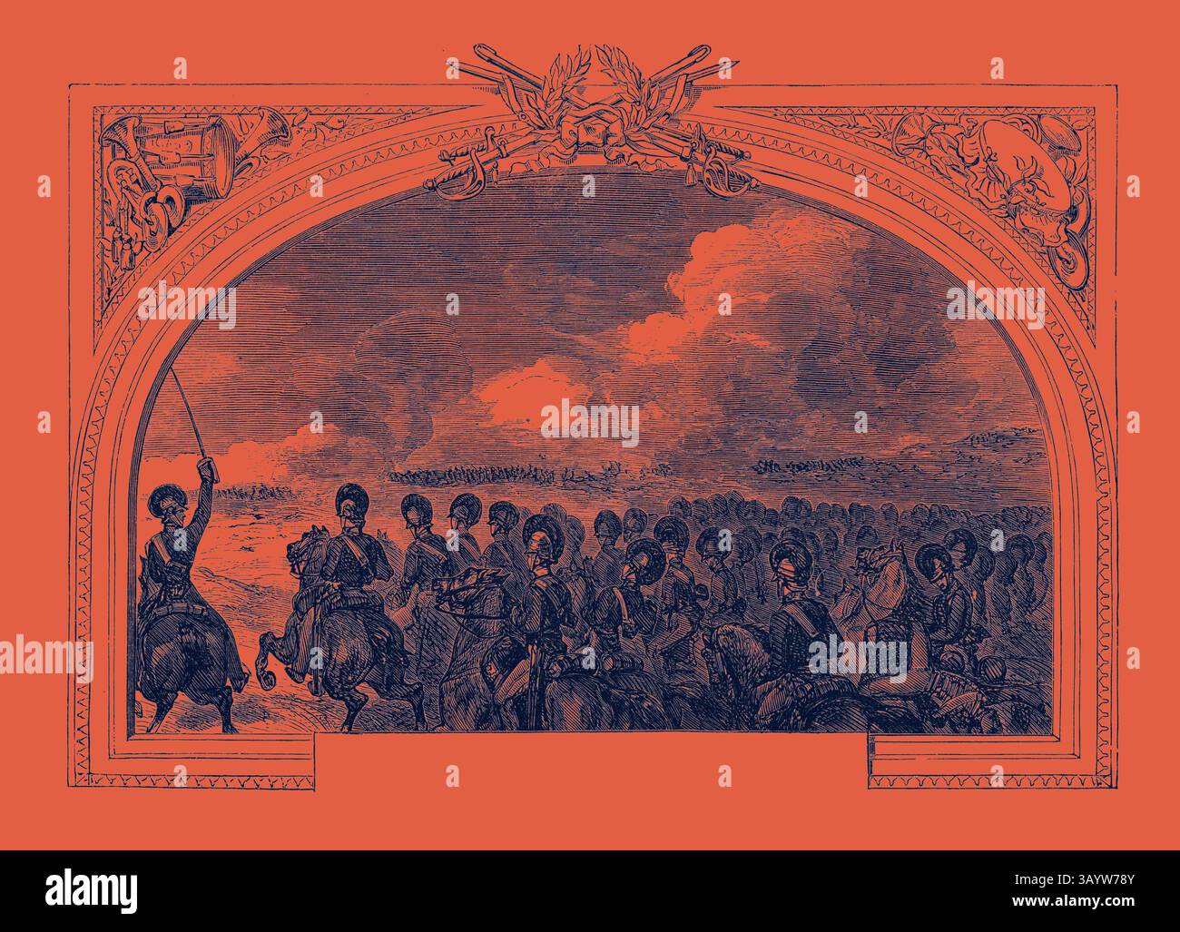 A historical scene depicting a group of mounted soldiers engaged in a ...